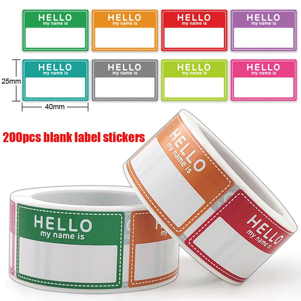 200pcs/roll 8 Colors Hello My Name Is Stickers 2.5*4cm Tiny Size Name ...