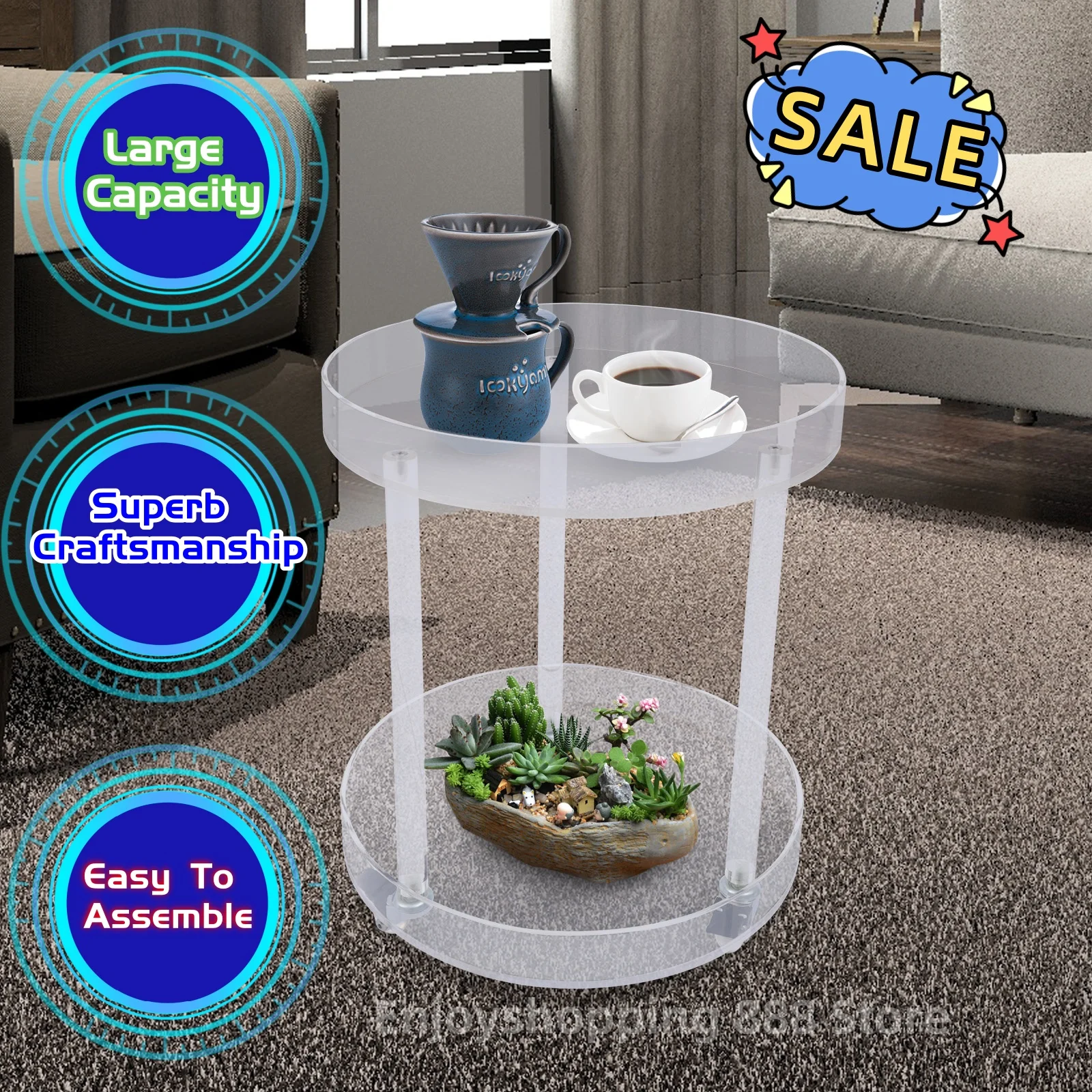 2-Tier-Kitchen-Serving-Cart-Rolling-Utility-Storage-Side-Table-Clear ...