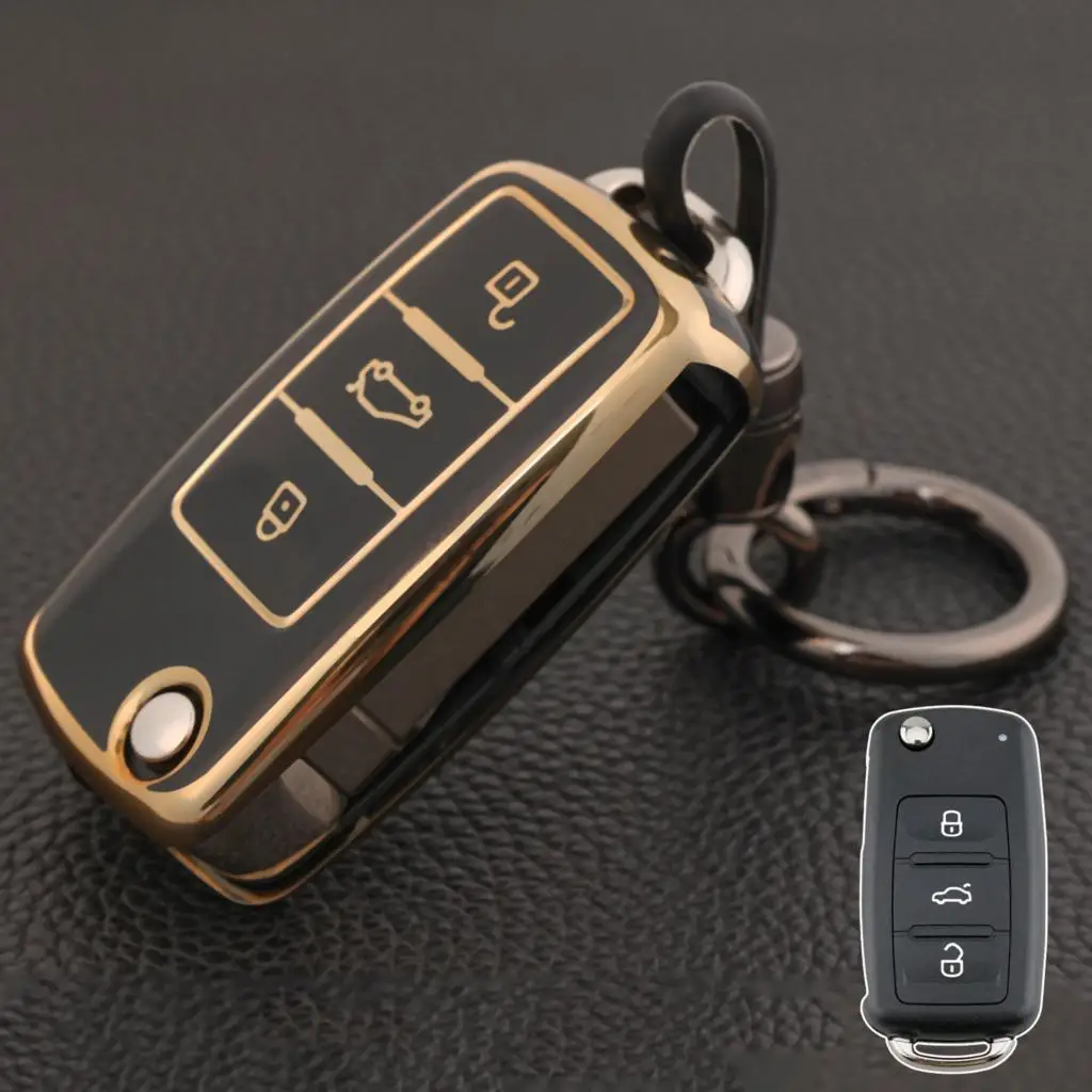 3-Button-Car-Remote-Flip-Key-Fob-Chain-Ring-Case-Shell-For-Volkswagen ...