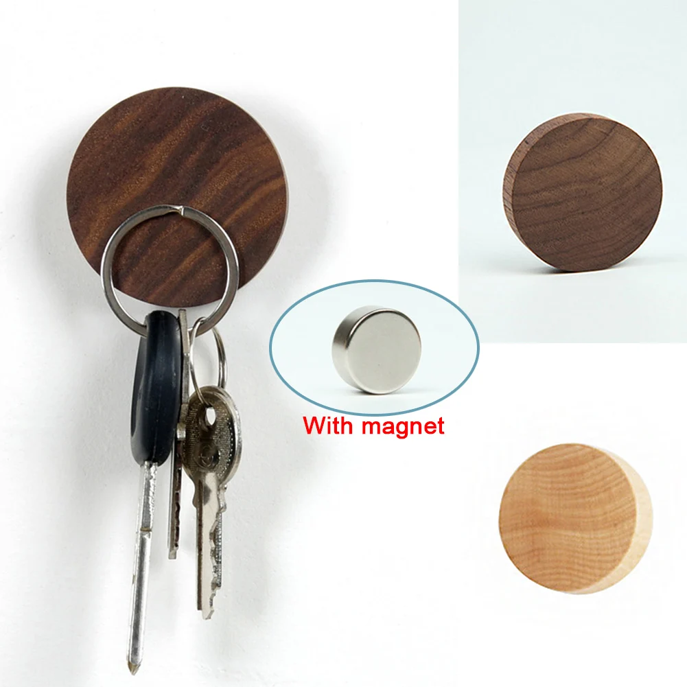 Wooden-Magnet-Key-Holder-DIY-Round-Sticky-Hooks-Wall-Decortion-Sitting ...