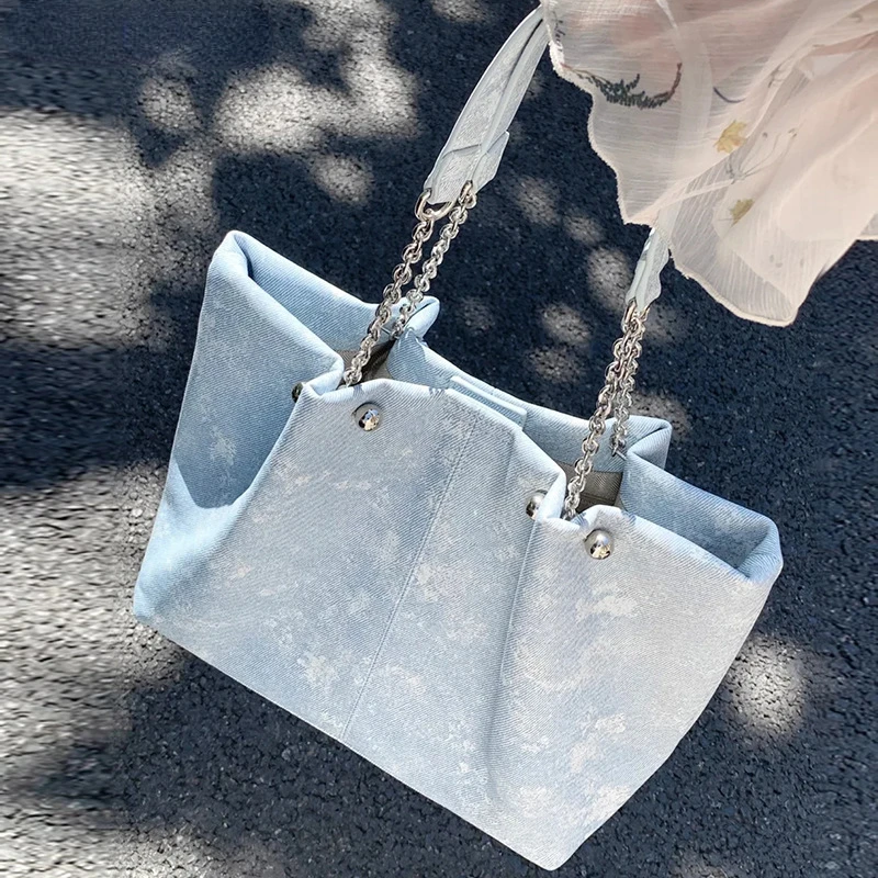 Fashion Blue Women's Tote Bags Sweet Ladies Simple Shoulder Bag Large ...