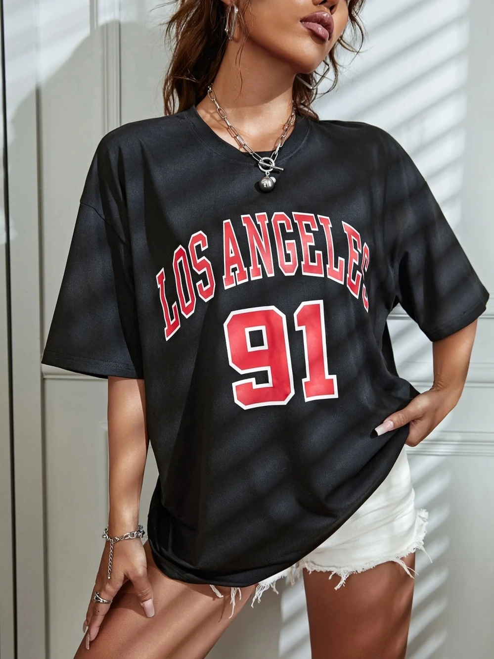 Los-Angeles-91-Team-Uniform-Print-T-Shirt-Women-Fashion-Casual-T-Shirt ...