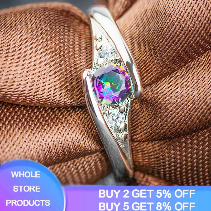YANHUI New Trendy Tibetan Silver Rings With Rainbow Colors Stone ...
