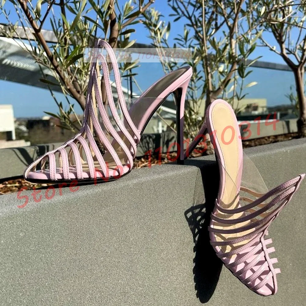Clear Strap Spool Heeled Pumps Women Elegant T-strap Round Toe Evening ...