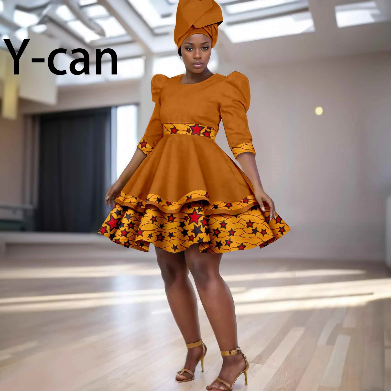 Africa-Style-Stylish-High-Waist-A-line-Dress-with-Double-Layer-Dress-and-Free-Headscarf-for.jpg