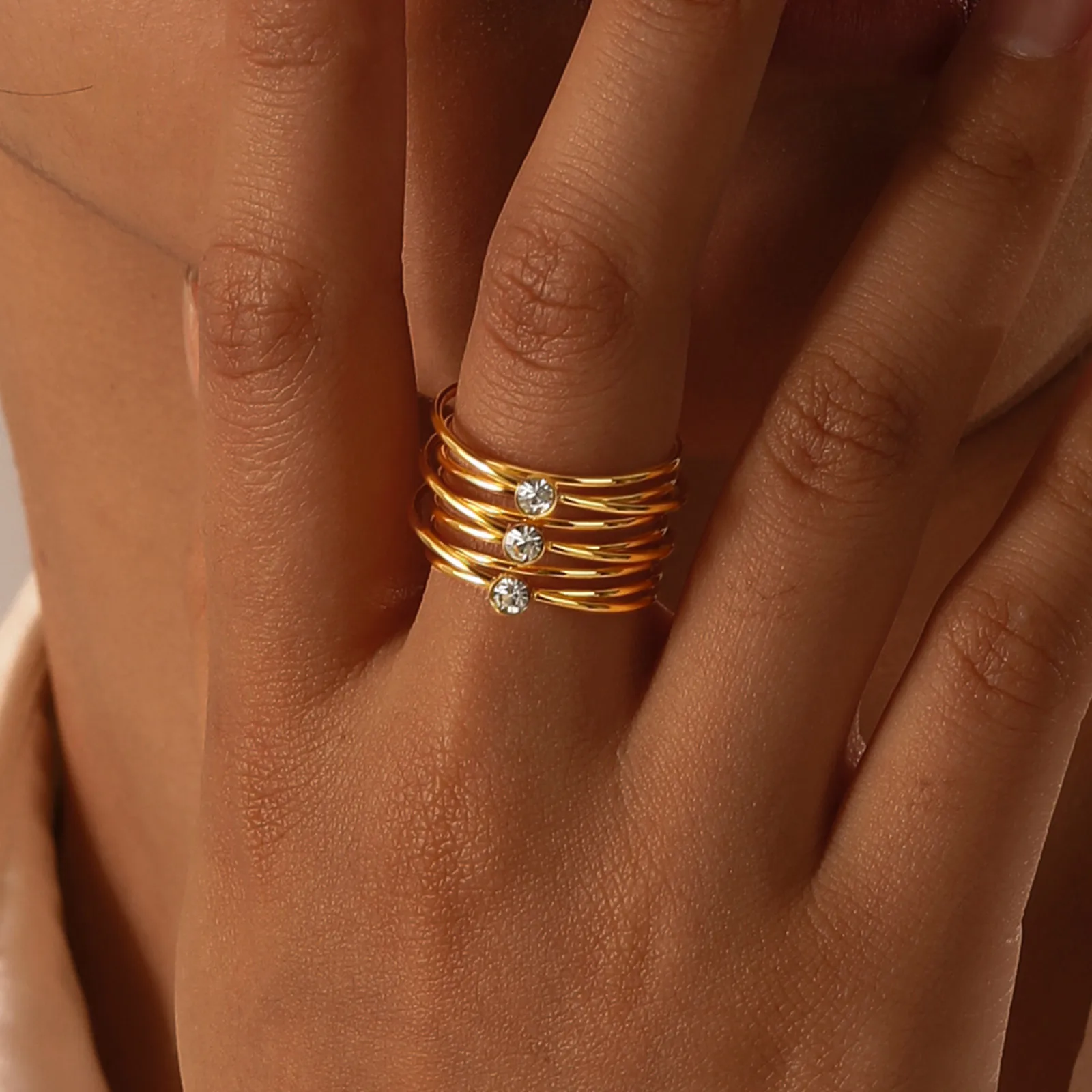 New-Multilayer-Winding-Line-Zircon-Rings-for-Women-Stainless-Steel-Line ...