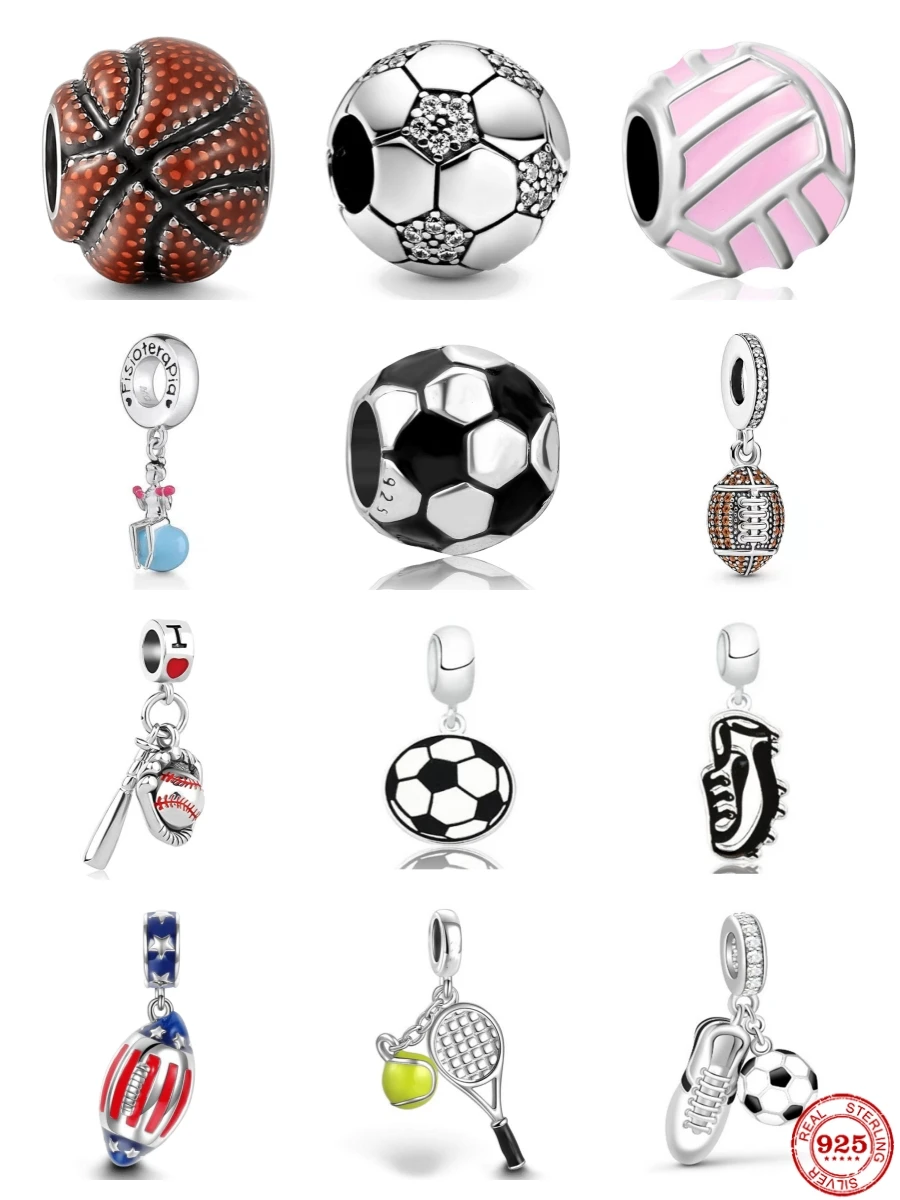 New-100-Real-925-Sterling-Silver-Football-Basketball-Rugby-Dangle-Bead ...