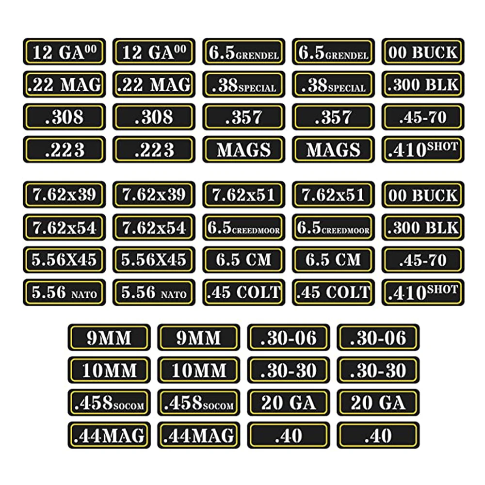 Ammo can Sticker .22 .223 .308 .300 .380 5.56 7.62 9MM 12GA .357 6.5 CM ...