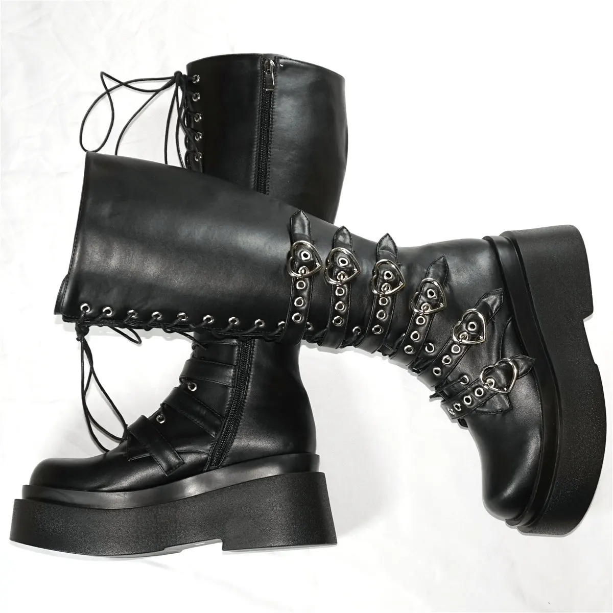 Winter-Platform-Pumps-Shoes-Women-Lace-Up-Wedges-High-Heel-Knee-High ...