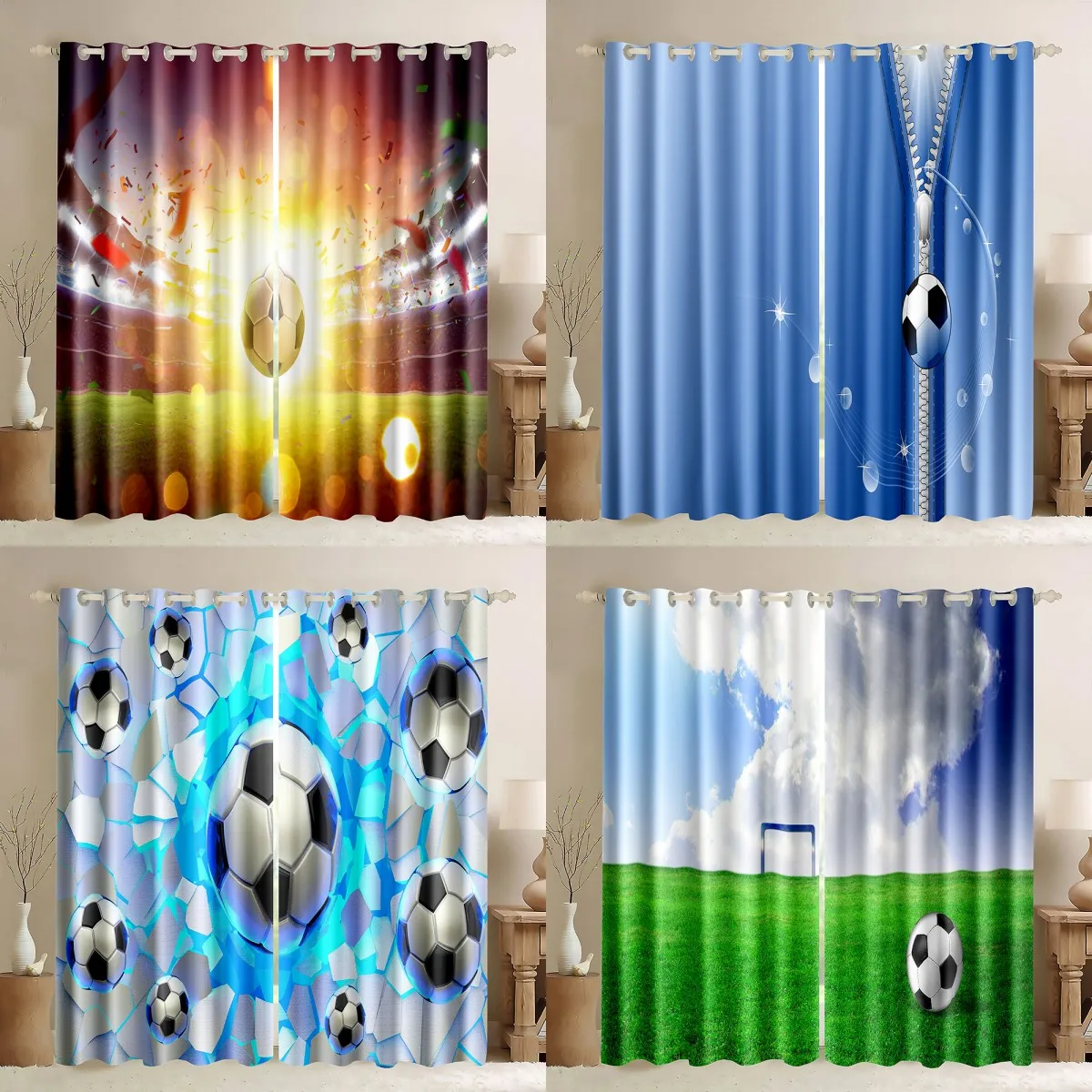 Football-Series-Pattern-Window-Curtains-Sports-Theme-Thin-Curtains ...