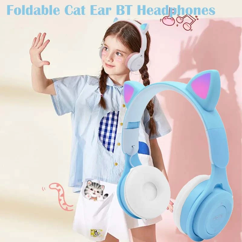 M6 Cat Ear Wireless Headphone V5.0 Bluetooth Earphone Student Children ...