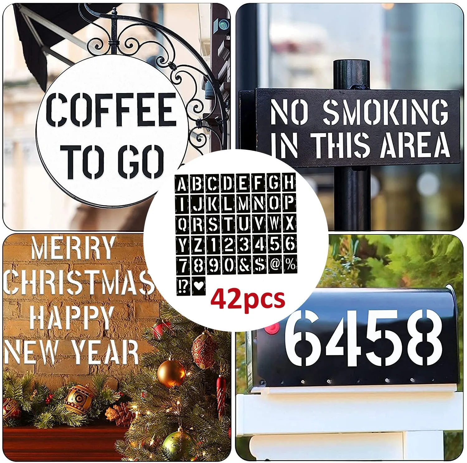 42pcs English Alphanumeric Symbol Hollow Template Alphabet Letter ...