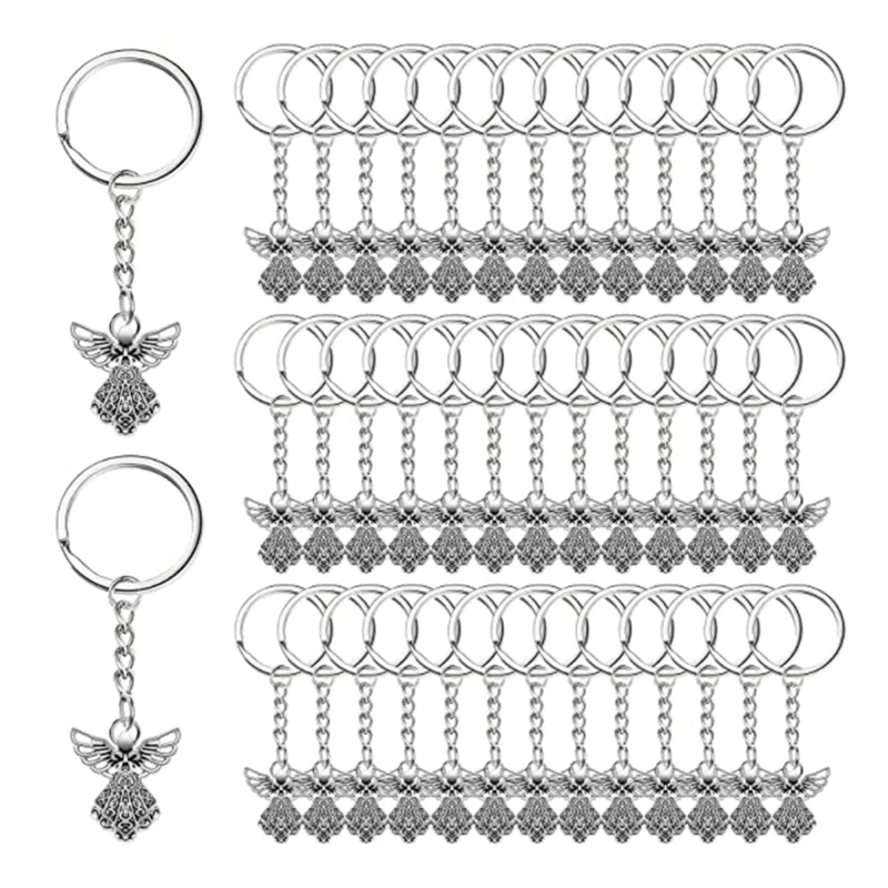 50Pcs/set Guardian Angel Keychain Angel Charm Keychain Silver Keyring ...
