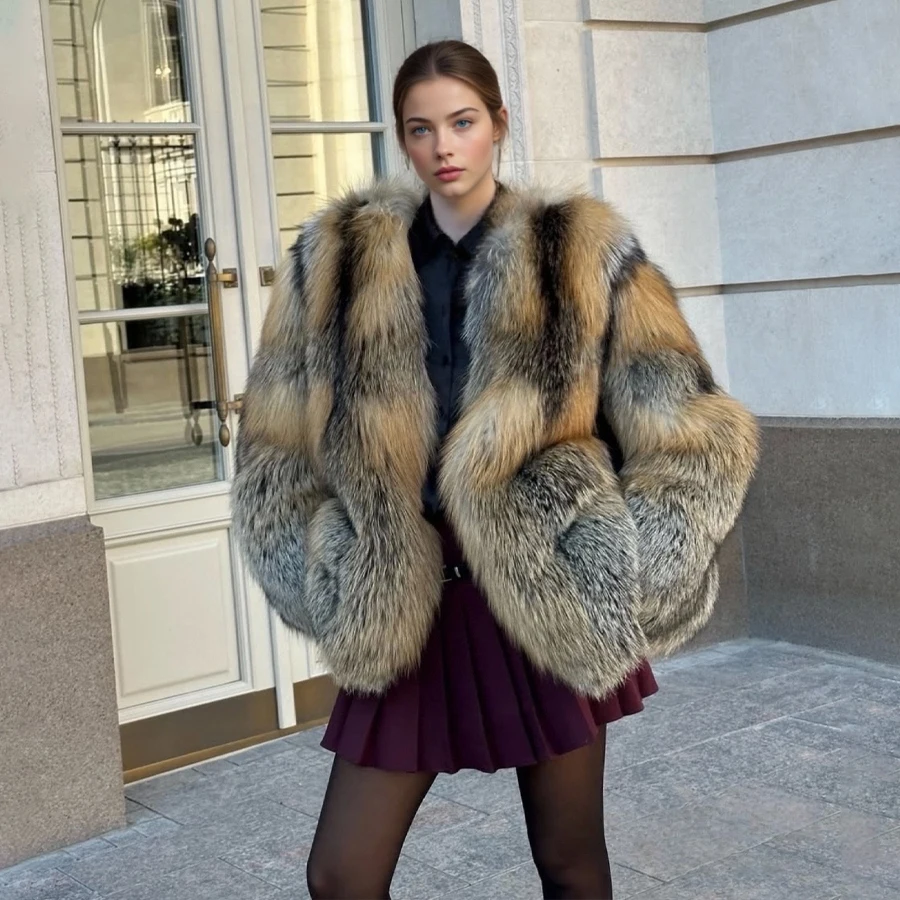 Women's Winter Jacket Real Fox Fur Coats With Round Collar Natural Full ...