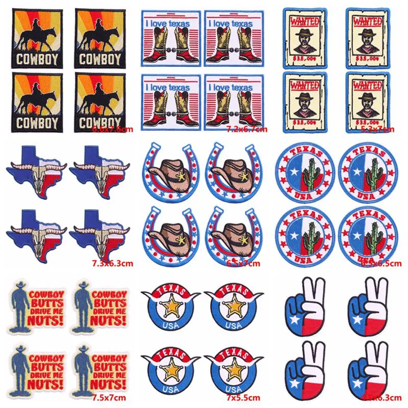 10PCS Wholesale Western Cowboy Embroidered Patches Outdoor Iron On ...