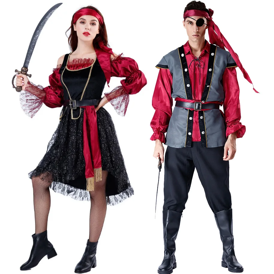 Halloween-Caribbean-Pirates-Captain-Costume-For-Women-Men-Carnival ...