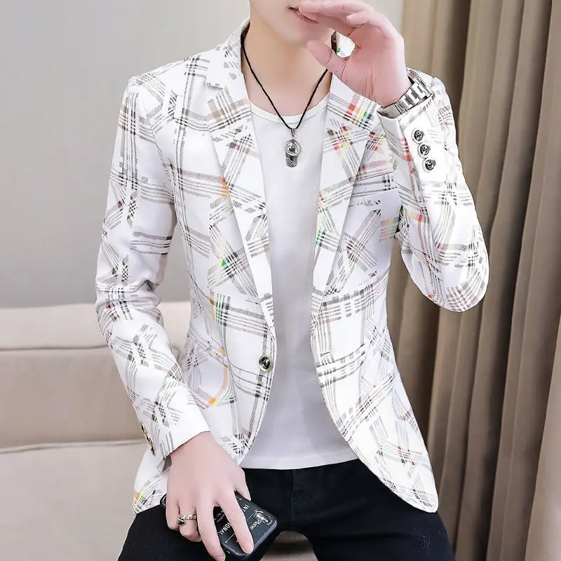 Thin-White-Jacket-for-Men-Plaid-Slim-Fit-Classic-Man-Suits-and-Blazers ...