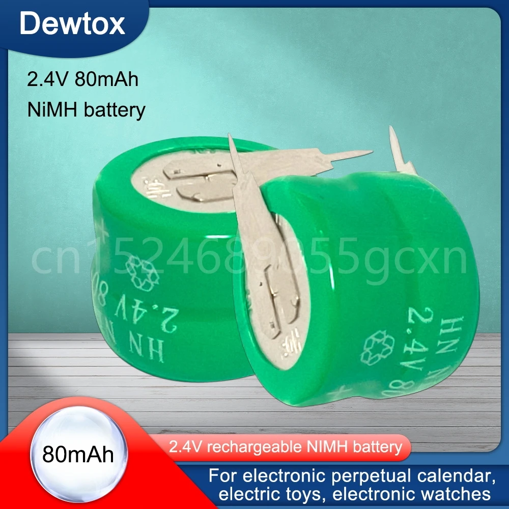 1-4PCS 2.4V 80mAh Ni-MH Ni Mh Rechargeable Battery With Welding Pins For Solar Timer Electric ...