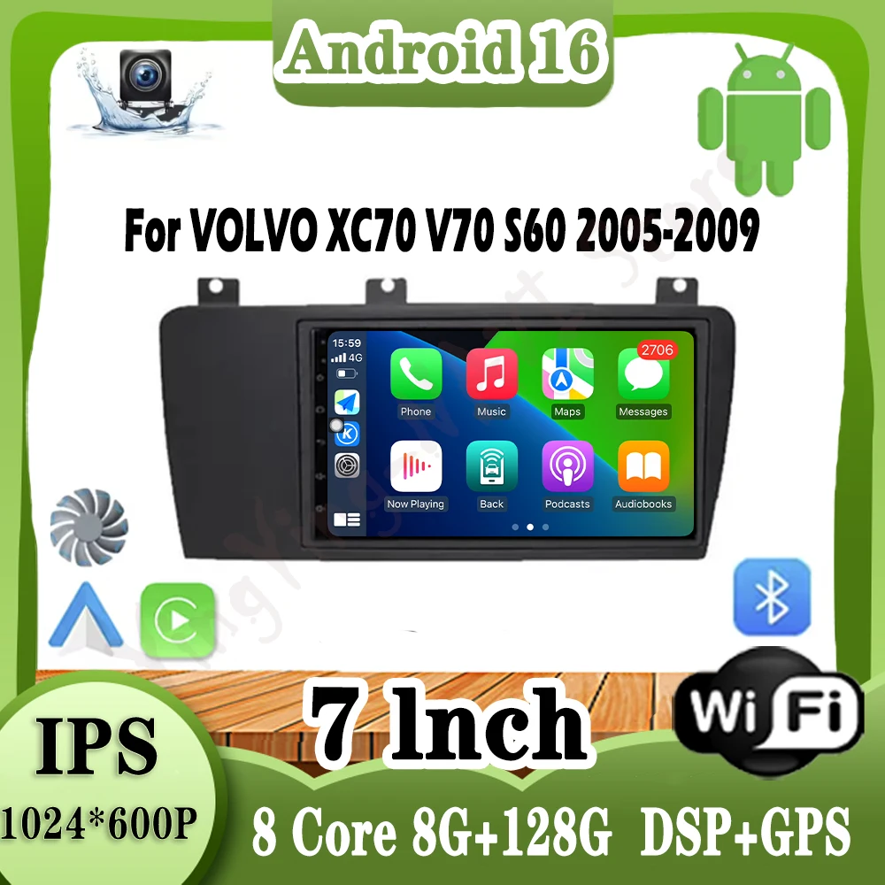 7 Inch DSP Head Unit Android 16 For VOLVO XC70 V70 S60 2005-2009 Car ...