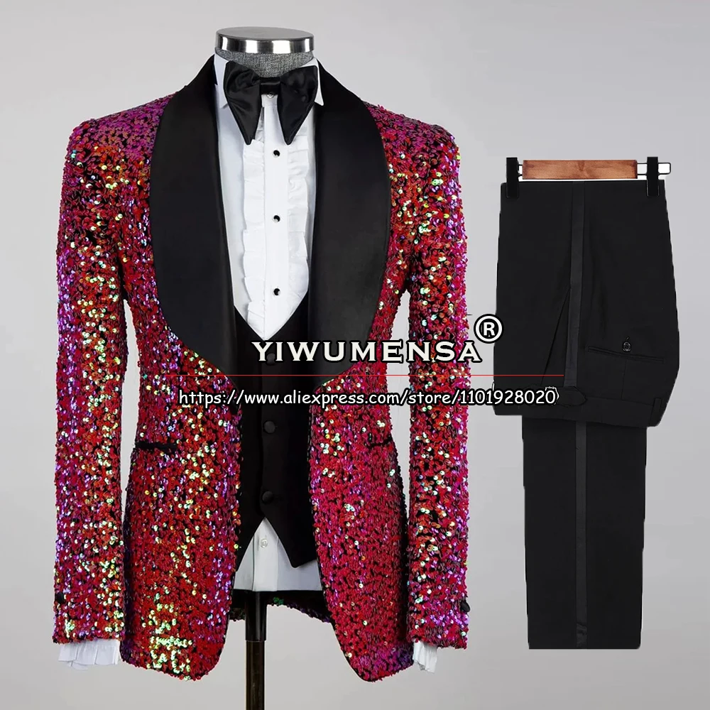 Ternos de luxo homens sparkly lantejoulas casamento do noivo smoking ...