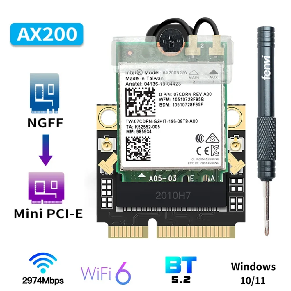 Wireless Wifi Card 2974Mbps Mini PCI-E AX210 AX200 Wi-Fi 6 Adapter ...