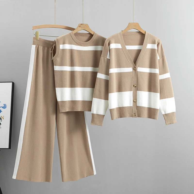 Traje-de-punto-para-mujer-c-rdigans-a-rayas-conjunto-de-abrigo ...