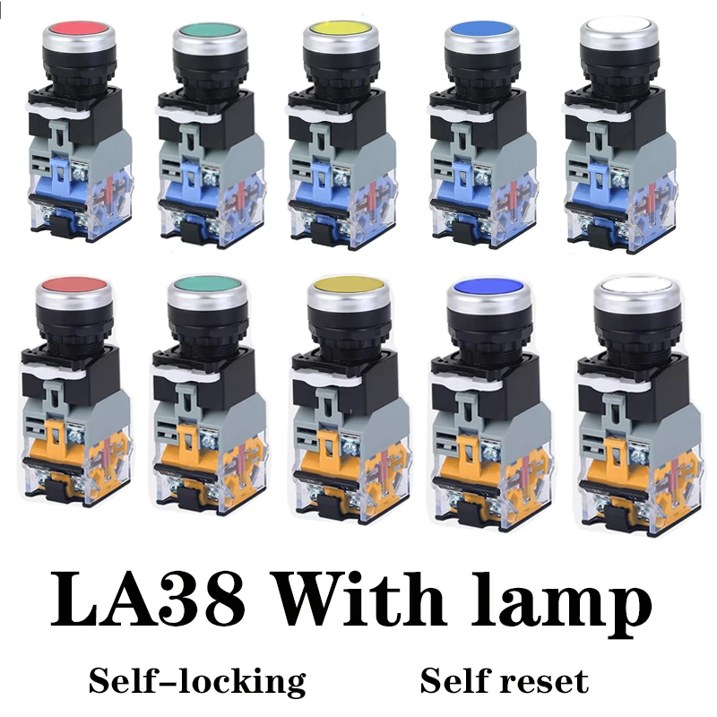 1PCS-LA38-11D-11DS-Quality-Sliver-Contact-Push-Button-Switch-with-Light ...