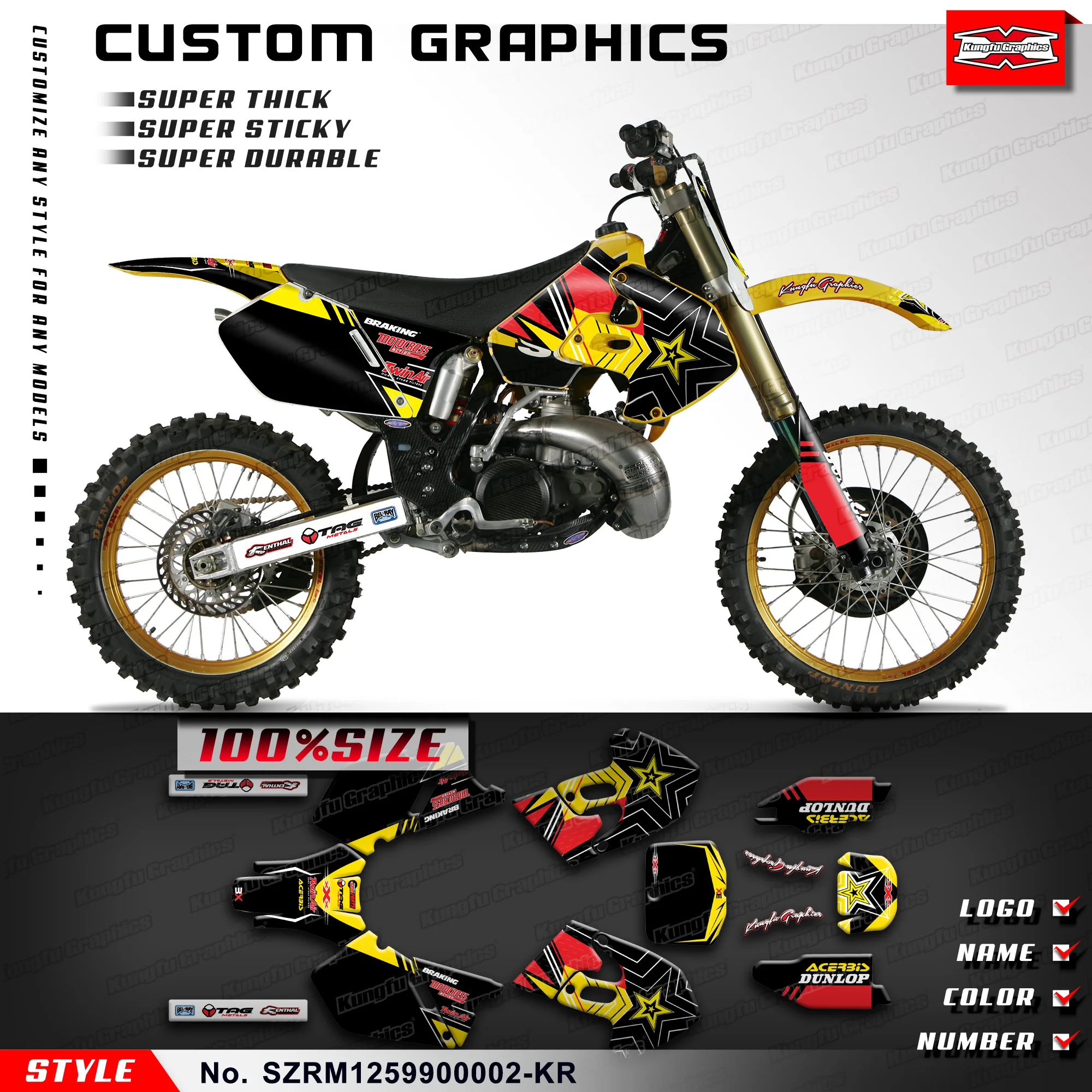 KUNGFU-GRAPHICS-Dirt-Bike-Stickers-Decal-Kit-for-Suzuki-RM125-RM250 ...