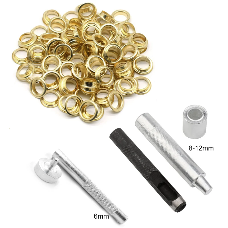 LMDZ 100 juegos de ojales de Metal, 6mm, 8mm, 10mm, 12mm de diámetro interior, dorado con ...