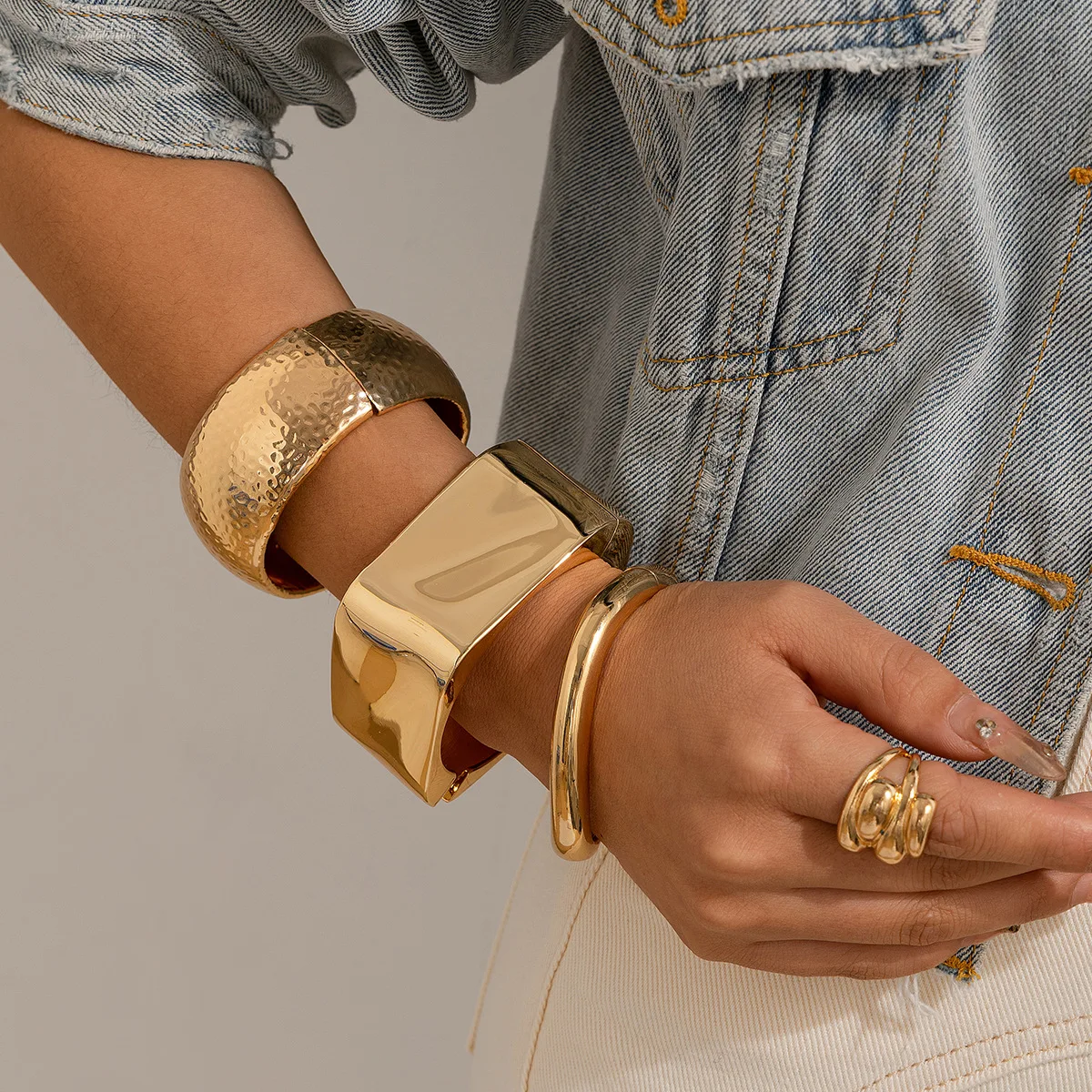 New-Exaggerated-Chunky-Heavy-Metal-Open-Cuff-Bangles-for-Women-Punk ...