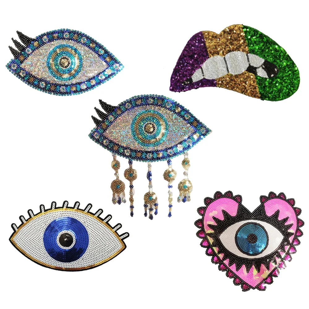 Sequin-Eye-Heart-Patch-Evil-Eye-Iron-on-Patches-Sewn-Garment ...