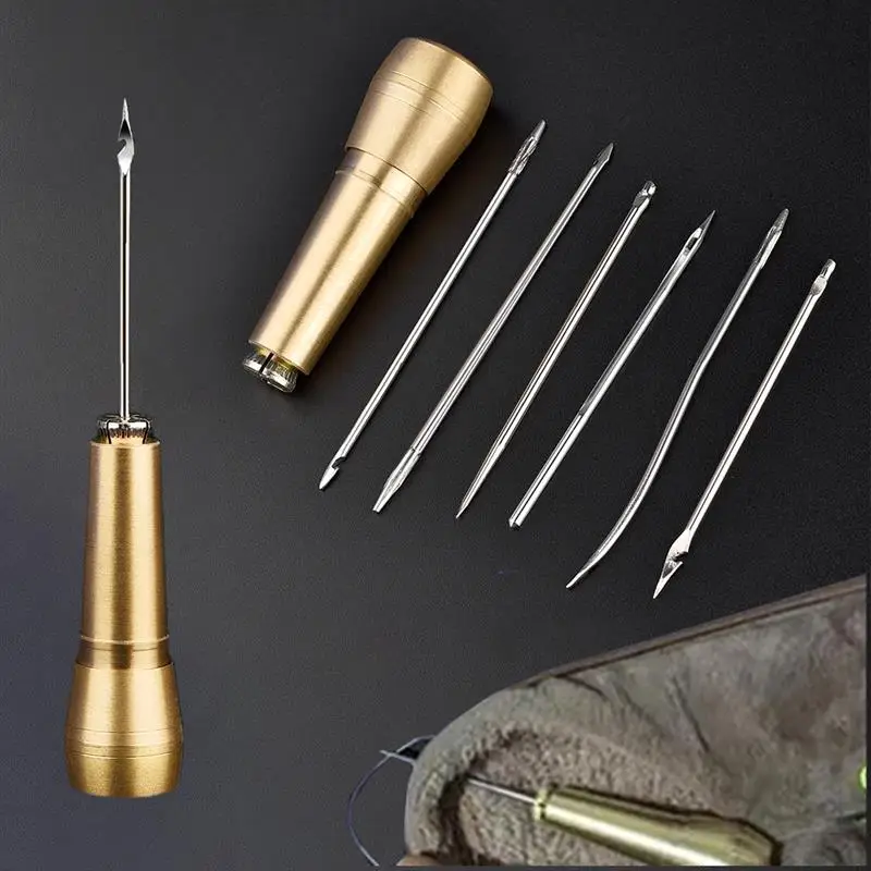 Leather Sewing Kit DIY Leather Sewing Awl Needle With Copper Handle Set ...