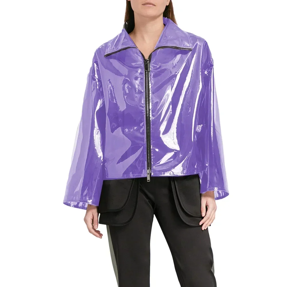 Punk Girls Vinyl Plastic Show Club Jackets Zipper Transparent PVC Turn ...