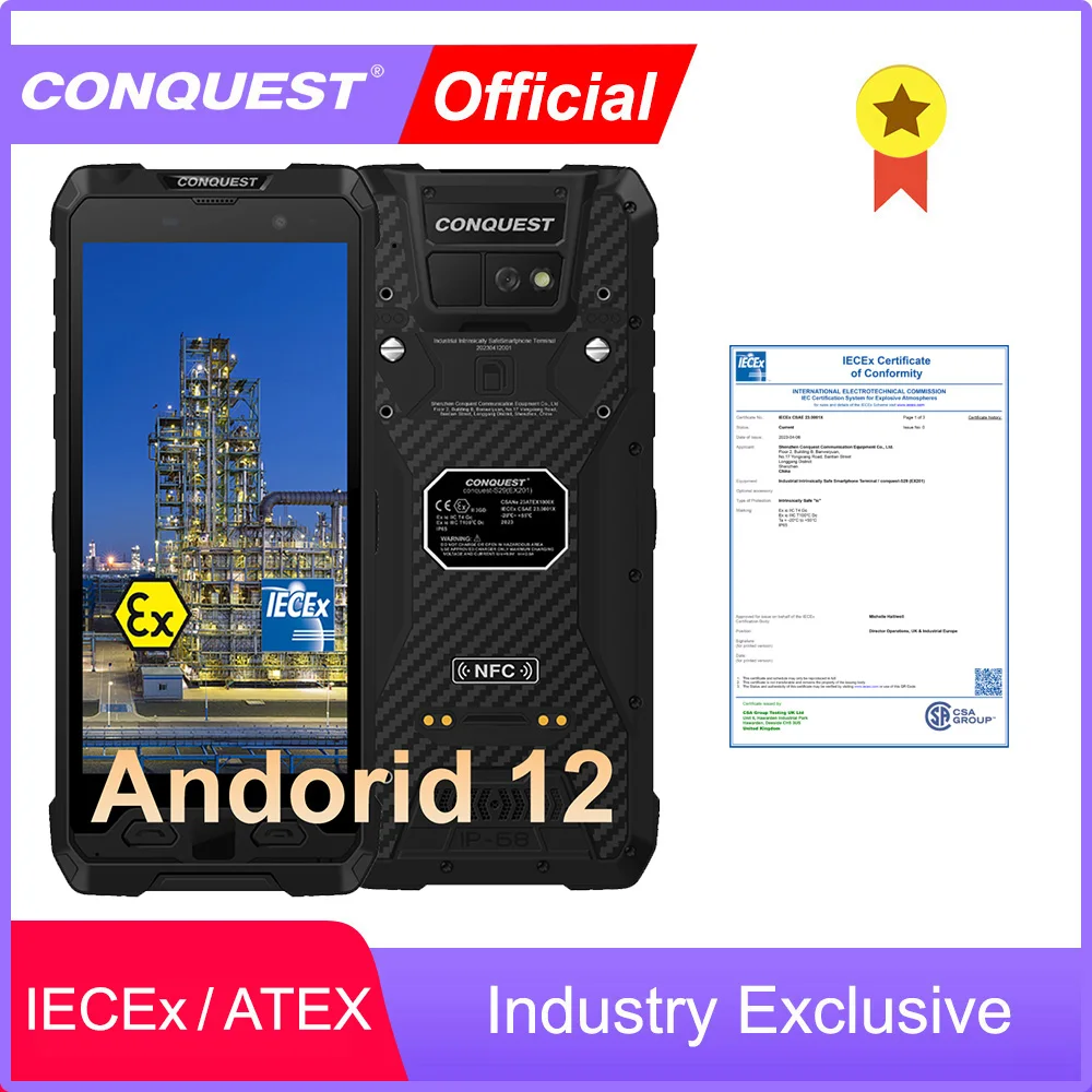 CONQUEST ATEX/ IECEx Certificate IP68 Waterproof 5G Android12 Rugged Smartphone Mobile Phone ...
