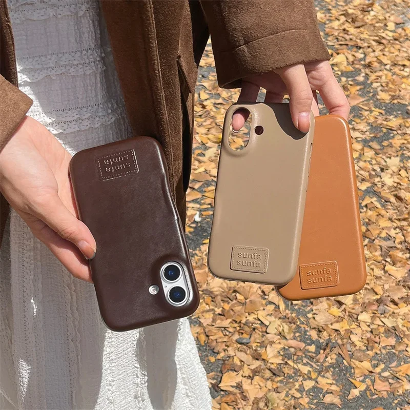 Korean Leather Cute Phone Case For iPhone 16 Pro 14 12 13 15 Pro Max ...