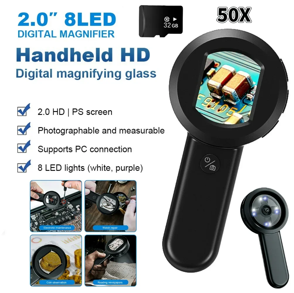 50X-Handheld-Magnifying-Glass-2-Lighting-Modes-Rechargeable-Portable ...