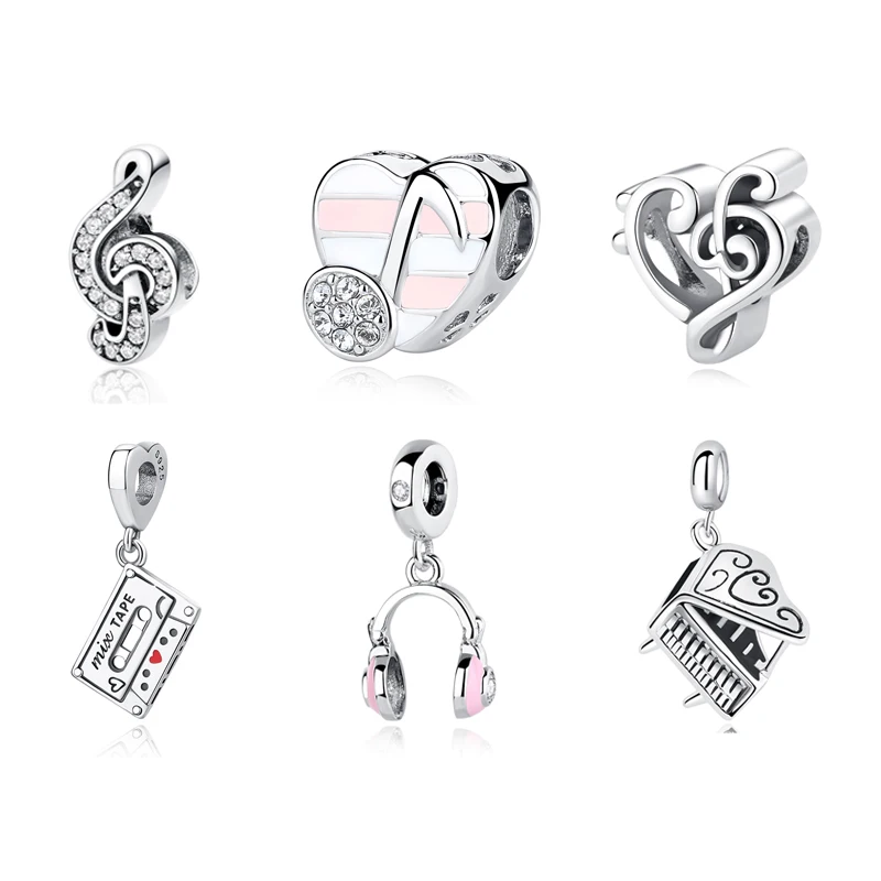 925-Sterling-Silver-Charms-Beads-Original-Music-Notes-pianoforte-cuffie ...