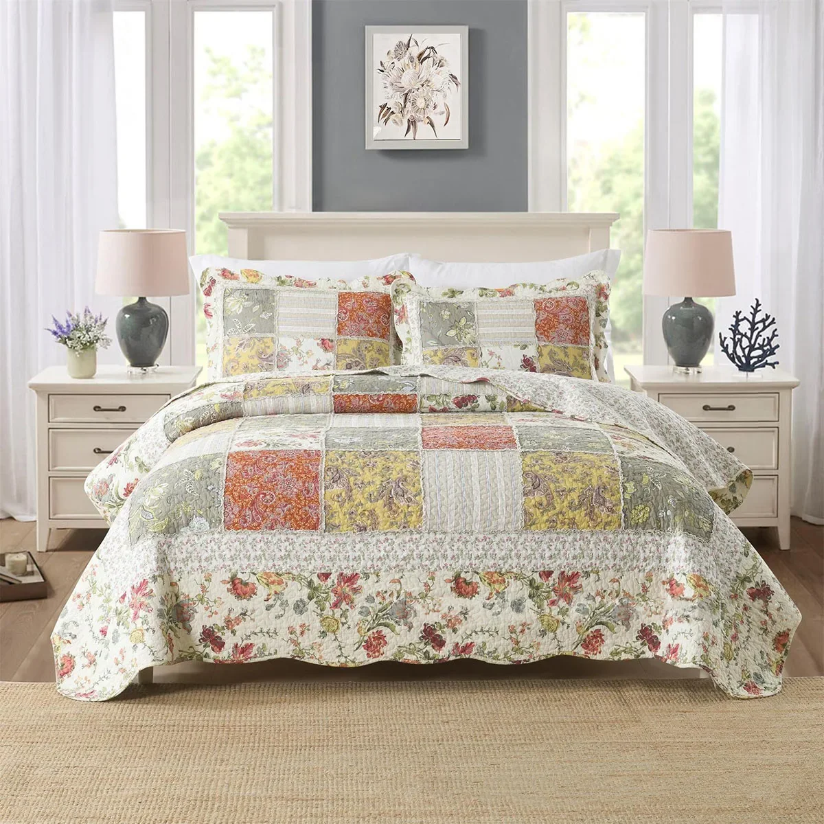 Cotton-Bedspread-Quilts-Handmade-Patchwork-3pcs-Bedspread-on-Bed-Double ...