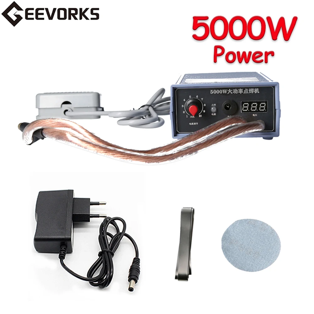 Geevorks 고출력 휴대용 스폿 용접기, 5000W, 0-800A 전류 조정 가능 용접기, 18650 배터리용