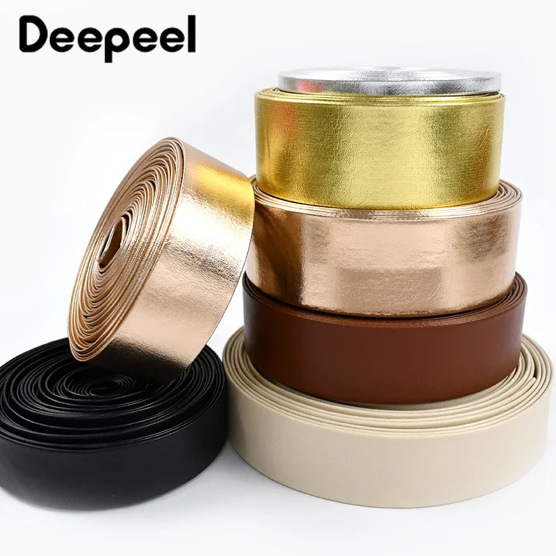5M 5-50mm Synthetic PU Leather Cord Gold Silver Clothes Decor Rope Band ...
