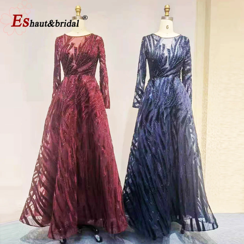 Elegant-Crystal-Evening-Night-Dresses-for-Women-2023-Aline-O-Neck-Long ...