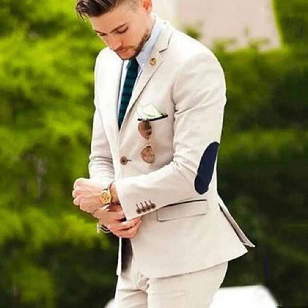 Beige-Suit-Men-Wedding-Suits-For-Men-Elbow-Patches-Business-Casual ...