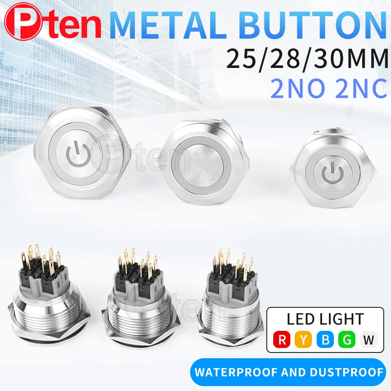 2NO2NC 25/28/30mm Waterproof Metal Push Button Switch LED Light ...