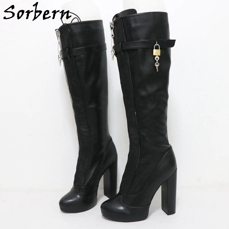 Sorbern-BDSM-Lockable-Zipper-Knee-High-Boots-Unisex-Block-Heels ...