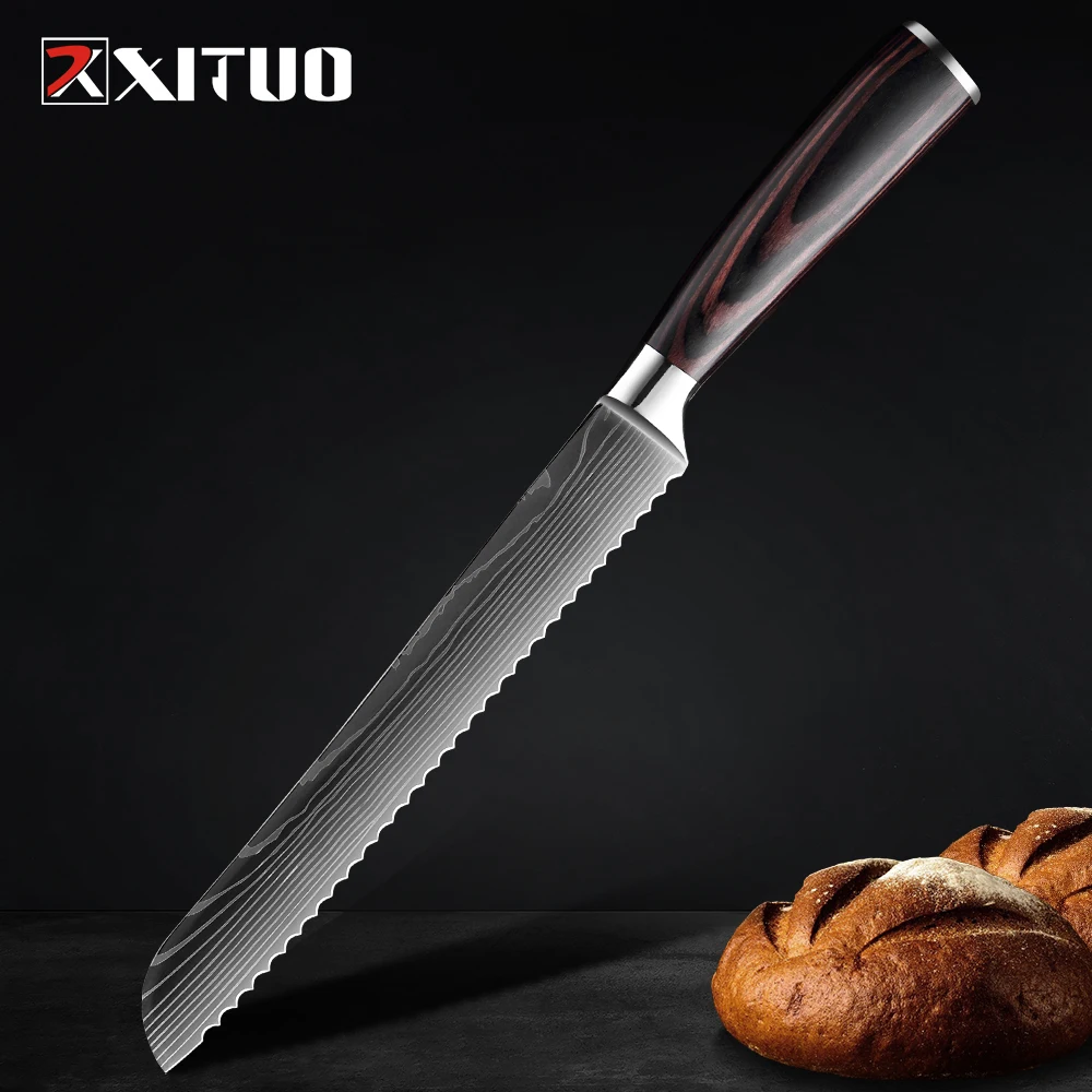 Bread-Knife-8-inch-Serrated-Knife-Damascus-laser-Pattern-Steel-Bread ...