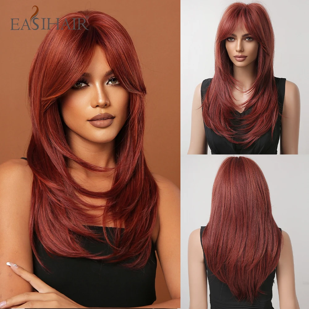 EASIHAIR-Orange-Red-Synthetic-Wigs-Long-Straight-Wine-Red-Natural-Hair ...