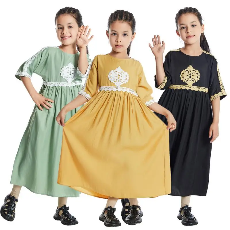 Children-Abaya-Dubai-Turkey-Robe-Islamic-Kids-Short-Sleeve-Gowns-Party ...