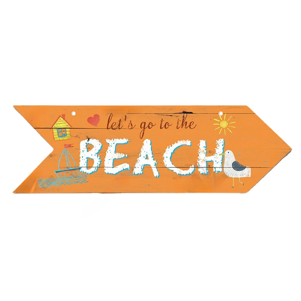 Letrero de madera con forma de flecha para playa, guía de caminos junto ...