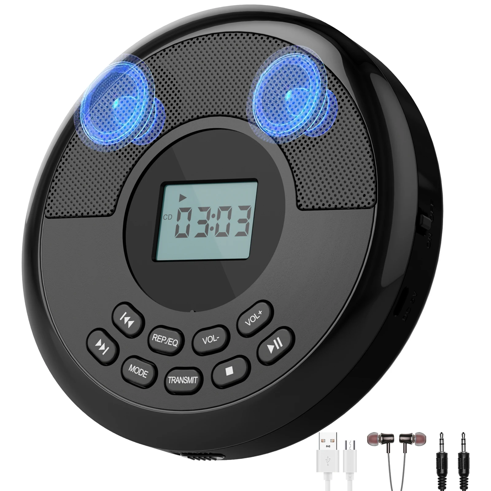 portable-cd-player-with-bluetooth-rechargeable-discman-with-speakers ...