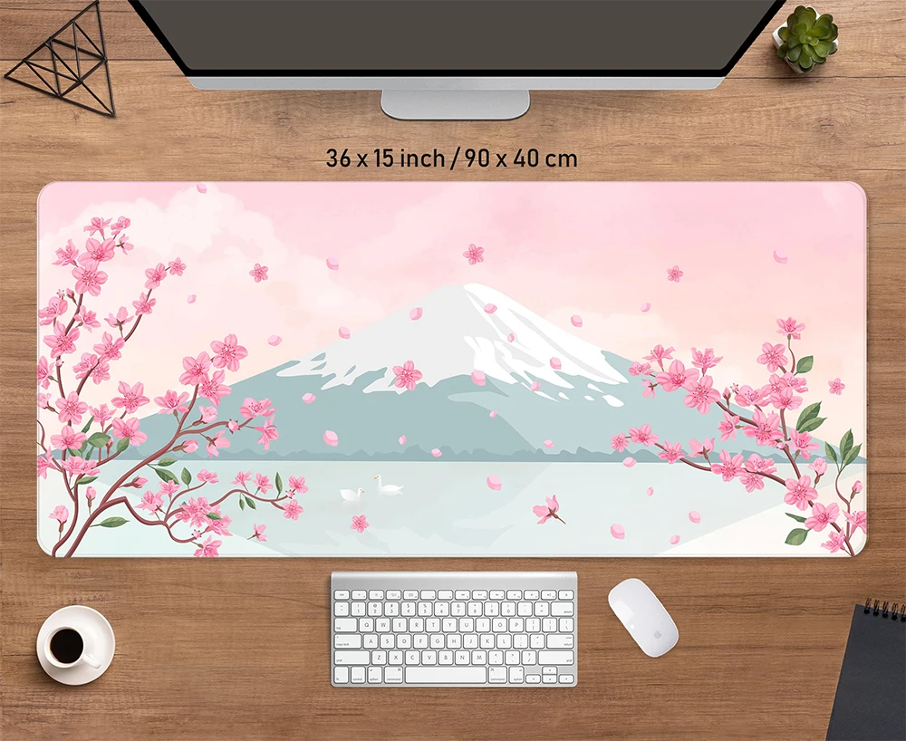 Japanese Pink Sakura Desk Mat Anime Aesthetic Gaming Mousepad Xxl ...